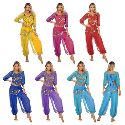 Womens Crop Top Bloomers Hip Scarf Theme Party Three-Piece Costume ...