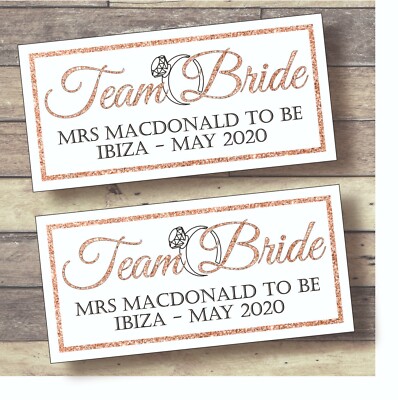 2 x PERSONALISED HEN PARTY BANNERS Rose Gold Glitter Team Bride Hen ...