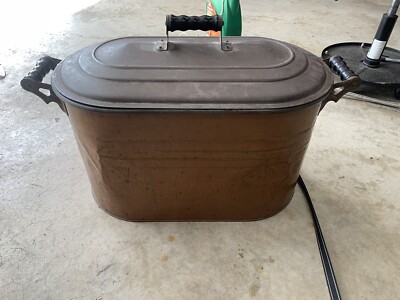 Antique Copper Boiler Wash Tub Pot with Lid & Wood Handles Vintage ...