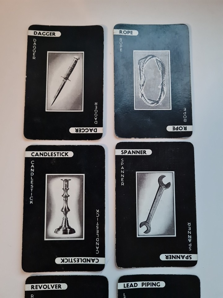 Cluedo Vintage Weapons Cards 1965 Original Waddingtons Full 6 Cards ...