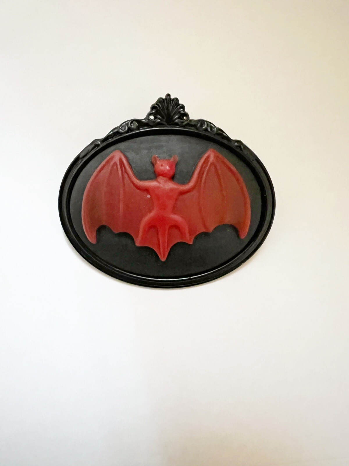 Goth Gothic Red Bat On Black Background Badge Brooch Pin Halloween ...