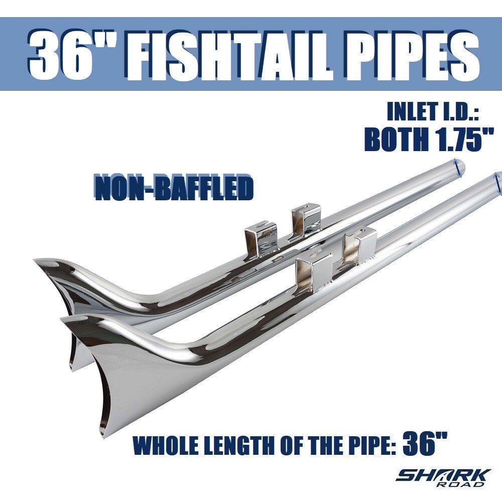Chrome 36”Fishtail Slip On Exhaust Pipe for Harley Touring Road King ...