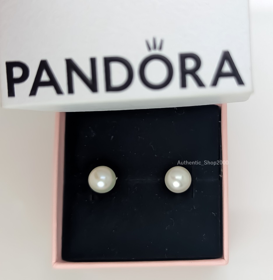 New 100% PANDORA 925 Elegant Cultured Pearl 7mm Stud Earrings 293169C01 ...