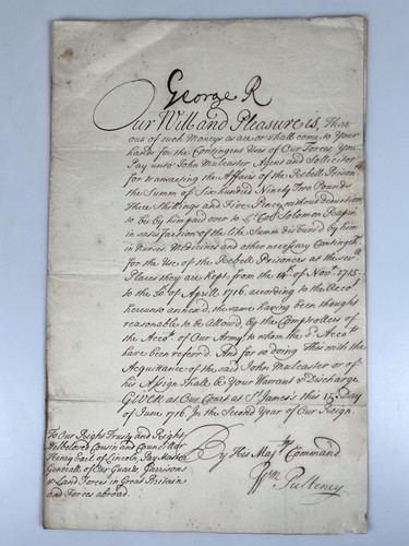 An original 15 June 1716 warrant signed by George I, King of Great ...