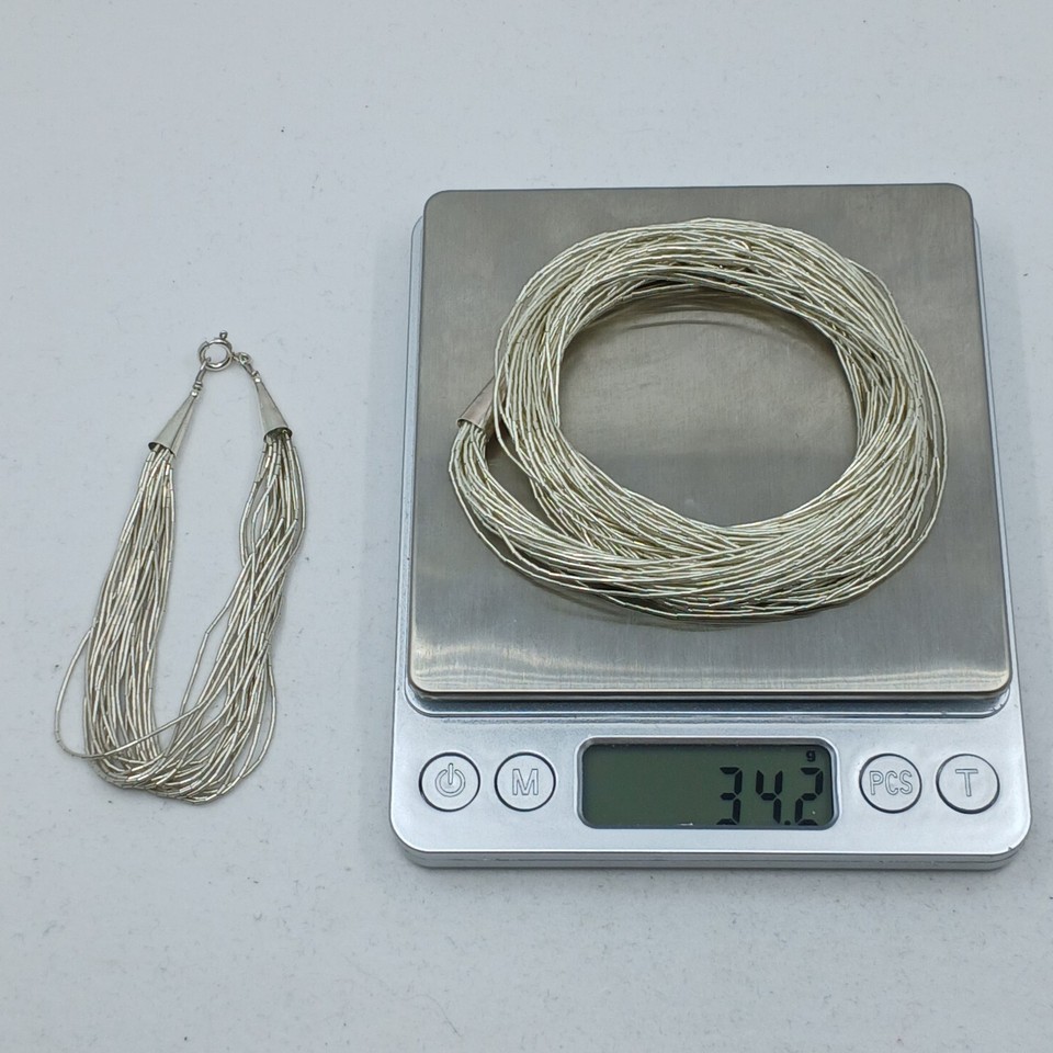 Sterling Silver 925 Multi Strand Liquid Silver Link Chain Necklace ...