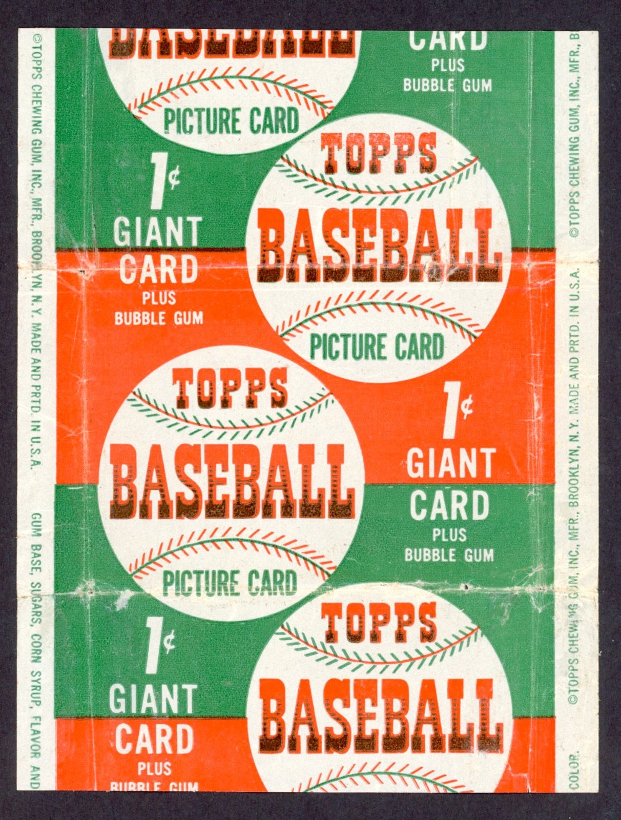 1952 Topps Baseball 1¢ Wax Pack Repeat Wrapper Mickey Mantle Rookie RC ...
