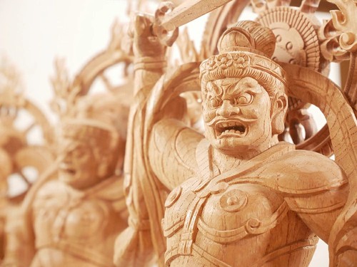 Four Heavenly Kings Wooden Buddha Statues – Japanese Kiyomizu Ware ...