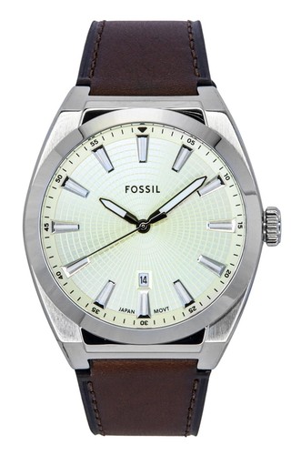Montre homme Fossil Everett FS6071, bracelet en cuir, cadran créme ...