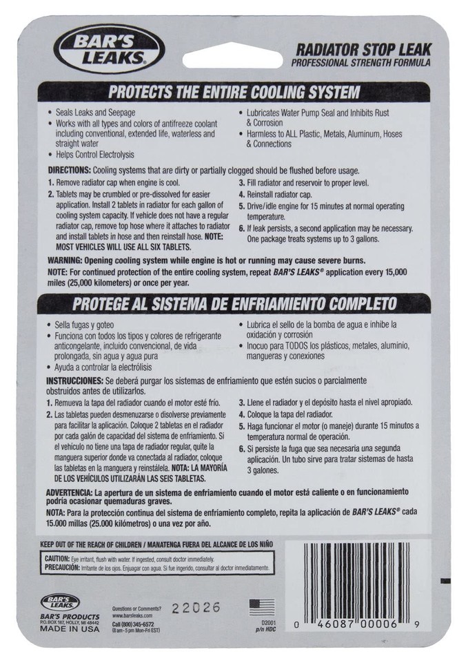 Bar's Leaks HDC Radiator Stop Leak Tablet - 60 Grams, Brown | eBay