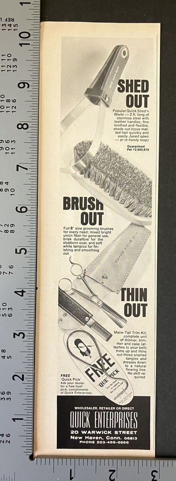 1973 Quick Enterprises Horse Grooming Tools New Haven CT B&W Vintage ...