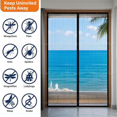 Magnetic Screen Door Mesh Curtain Durable Heavy Duty Mosquito Net Bug ...