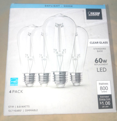 4 Pack - Feit Electric LED Light Bulb Soft White Dimmable Edison Clear ...