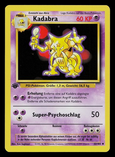 Pokemon Card - Kadabra Base Set German 1st Edition 32/102 Uncommon | eBay