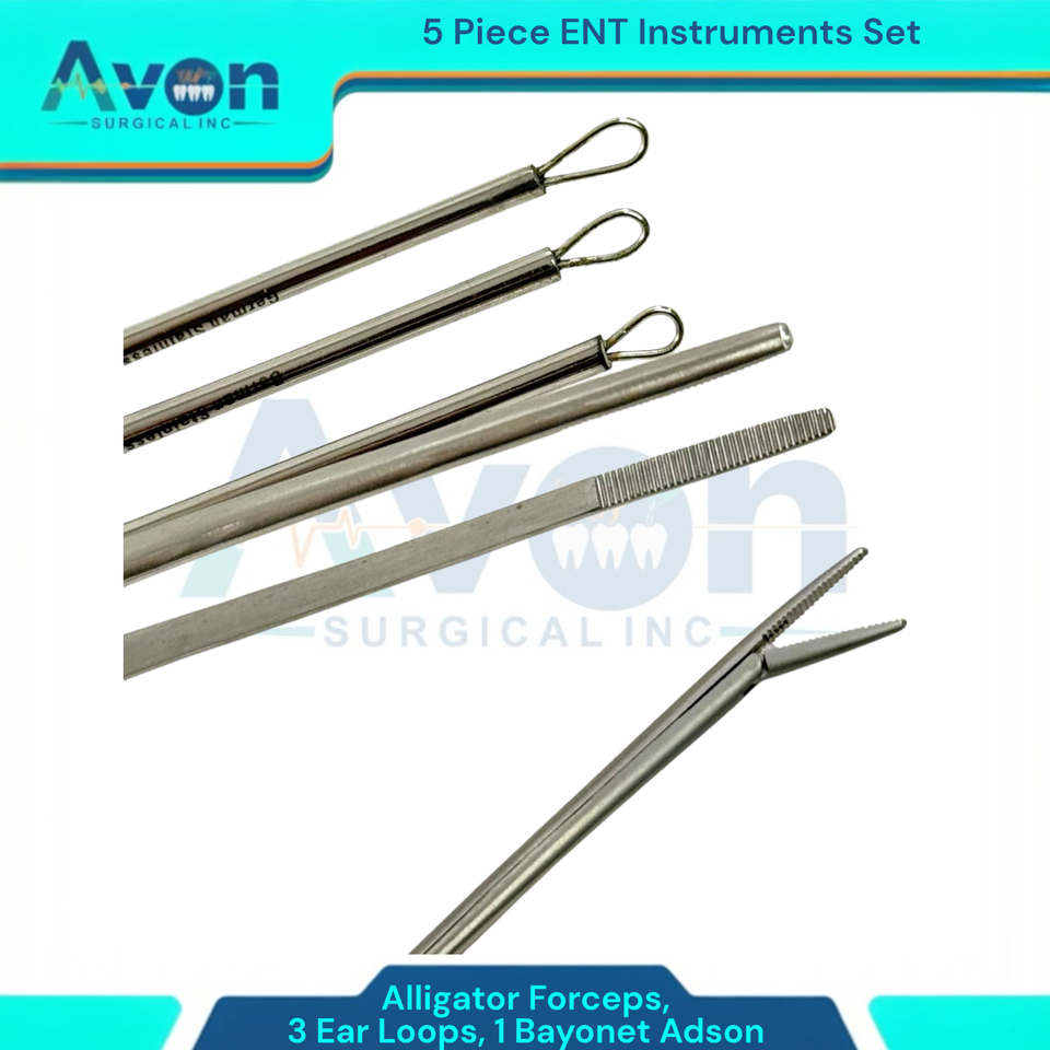 5 Pack ENT Ear Wax Removal Set - Alligator Forceps, Ear Loops, Bayonet ...