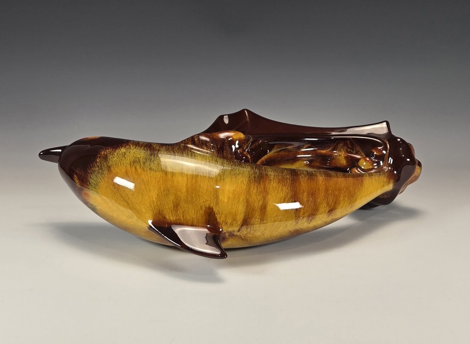 RARE Blue Mountain Pottery Large Harvest Gold Drip Glaze Dolphin ...