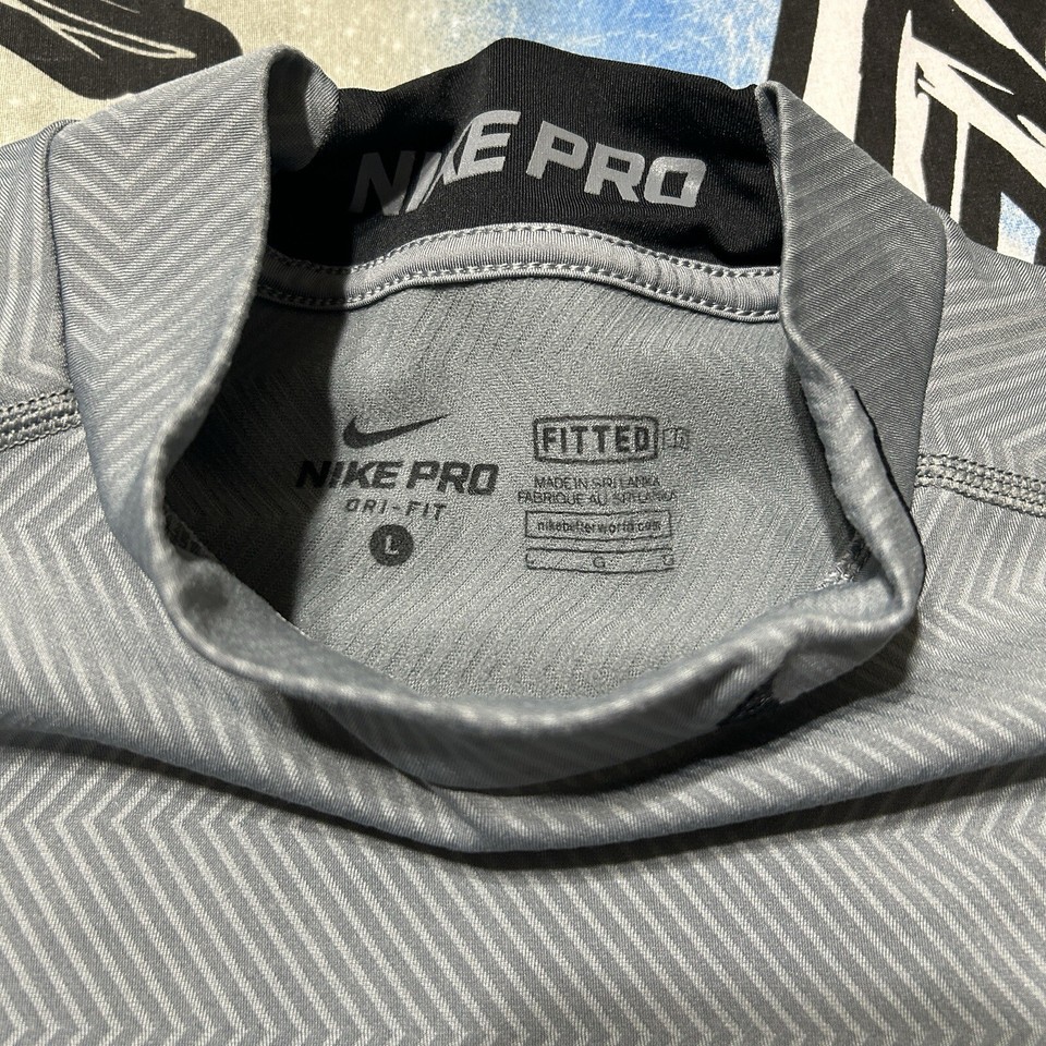 Nike Pro Fitted Grey Compression Mock Neck Men's L T-Shirt (688749-065 ...