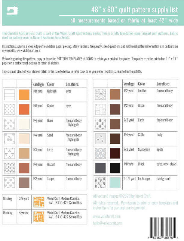 The Cheetah Abstractions Quilt Pattern by Violet Craft | eBay