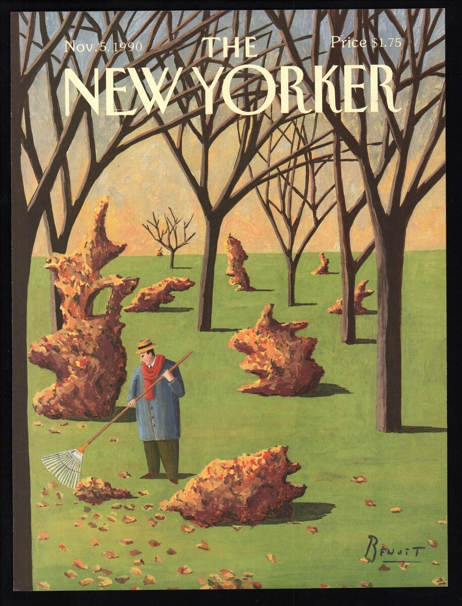 New Yorker magazine COVER ONLY Nov 5, 1990 Benoit van Innis art Autumn ...