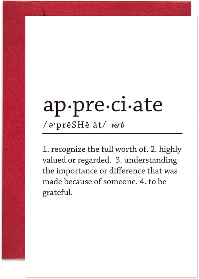 Cute Appreciate Definition Card, Funny Thank You Card for Him Her ...