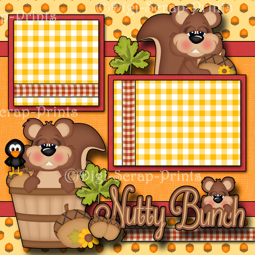 NUTTY BUNCH 2 premade scrapbook pages paper piecing layout FAMILY fall DIGISCRAP | eBay