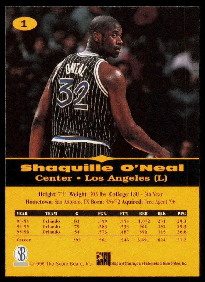 1996-97 Score Board All Sport PFF Shaquille O'neal Orlando Magic #1 | eBay
