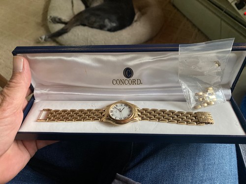 14K/KT/CT Solid Yellow Gold Concord Very Thin (3.85mm) Quartz Watch ...