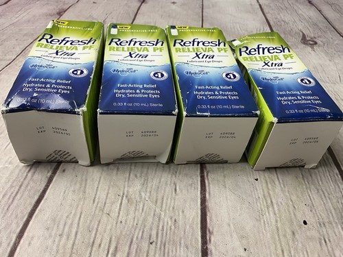 Lot Of 4 Refresh Relieva PF Xtra Lubricant Eye Drops, 0.33 Fl Oz Exp 04 ...