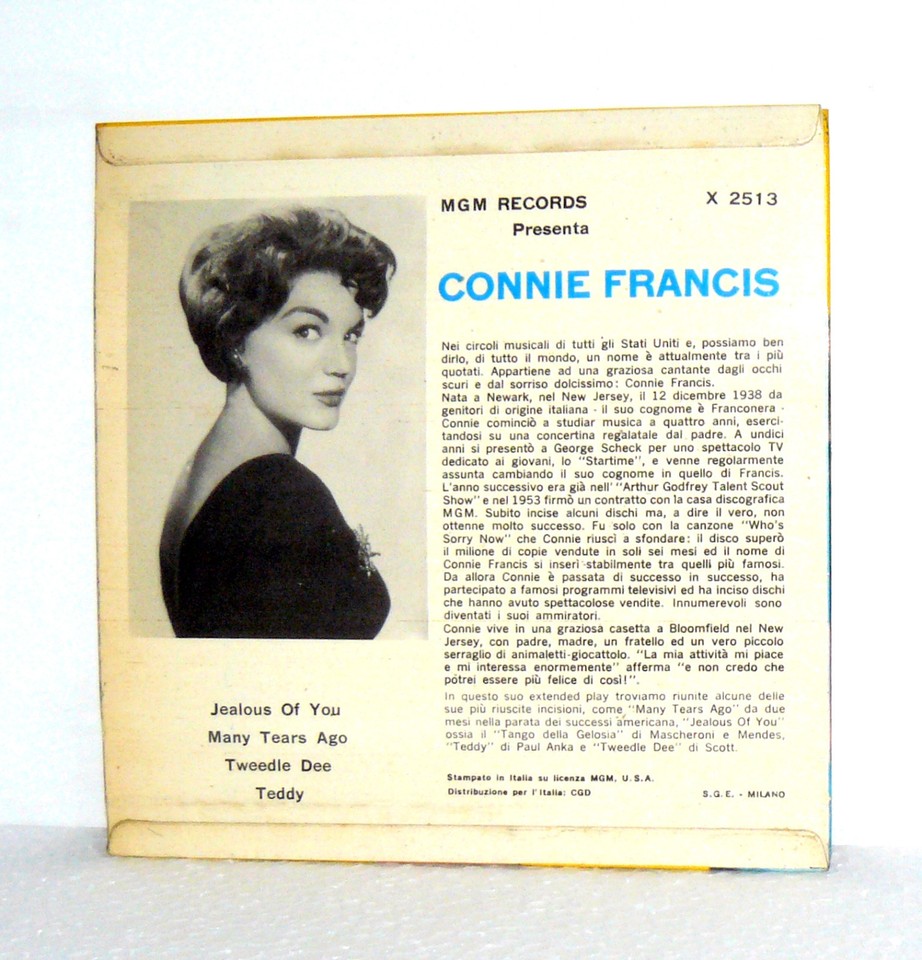 RARE EP CONNIE FRANCIS 7" ITALY 1960 JEALOUS OF YOU ( tango della ...