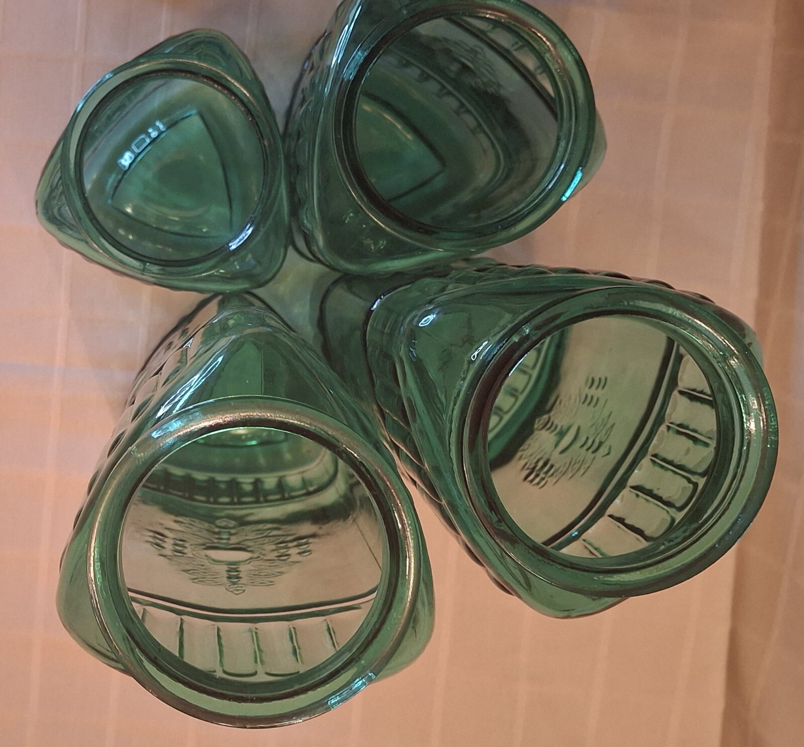 Vintage Teal/Green Embossed, Triangle Canister Set of 4 with Wood Tops ...