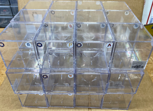 36 Baseball Cubes Clear Display with Three Prong Cradle Gently Used UV ...