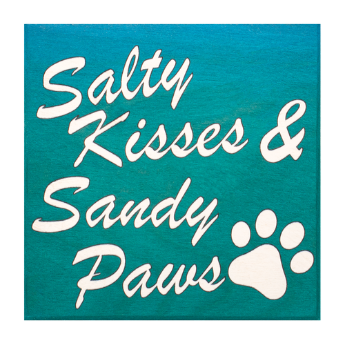 JennyGems Beach Decor, Salty Kisses Sandy Paws Square Wood Sign ...