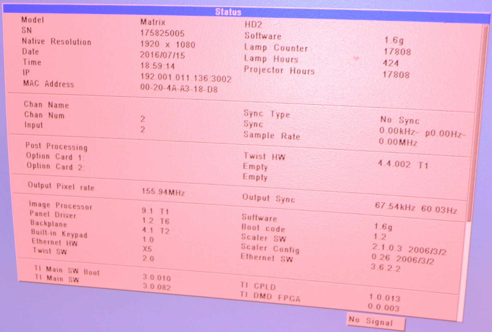 Christie Matrix HD2 HD Projector 424 Hours on Lamp HD Lens | eBay