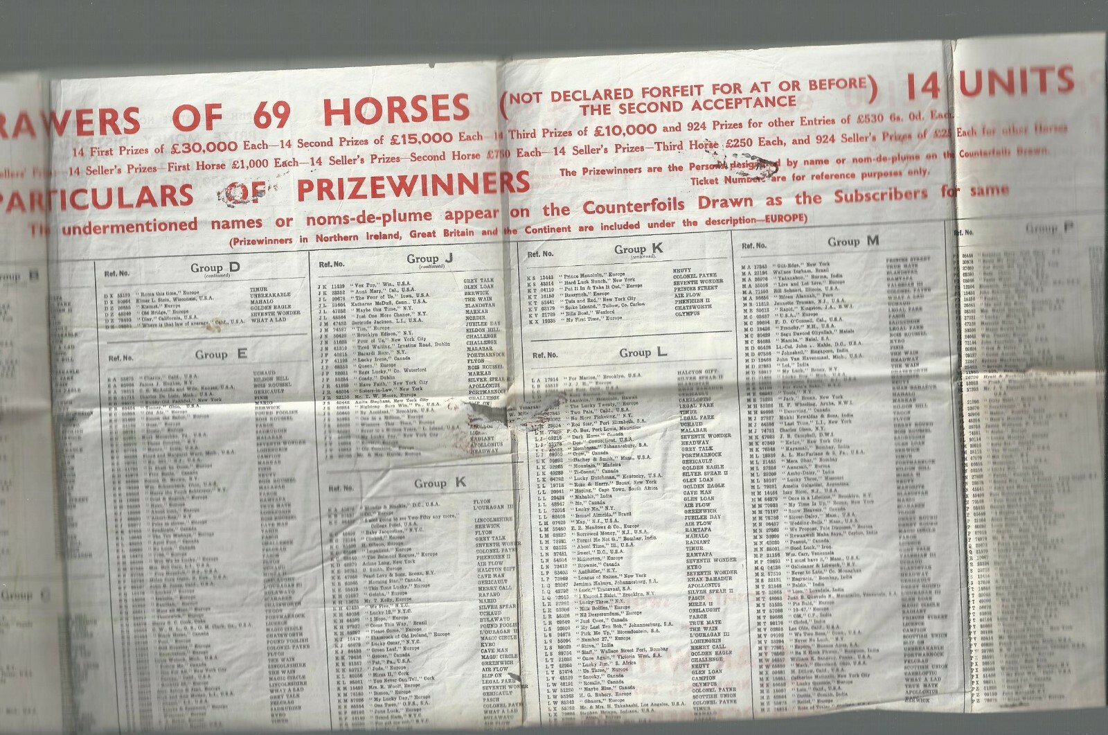 IRELAND, IRISH HOSPITALS SWEEPSTAKE TICKET DERBY 1938 and notice sheet ...