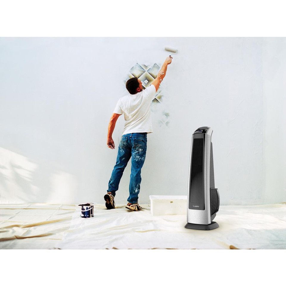 Lasko Tower Fan Gray High Velocity Remote Control Auto Shut-Off Timer 3 ...