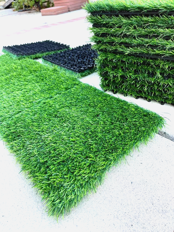 Interlocking Artificial Grass Tiles Deck Turf Self-draining 16pk 12x12 ...