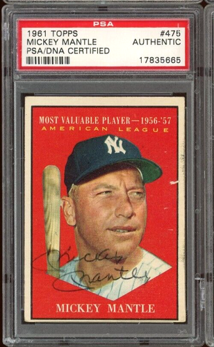 Signed 1961 Topps Mickey Mantle Yankees Autograph Card #475 - PSA ...