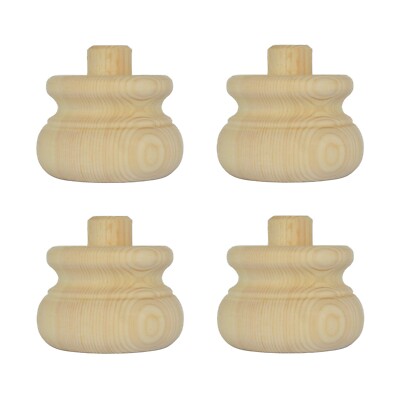 Pack of 4 Wooden Pine Furniture Bun Feet with Spigots 83mm x 56mm High ...