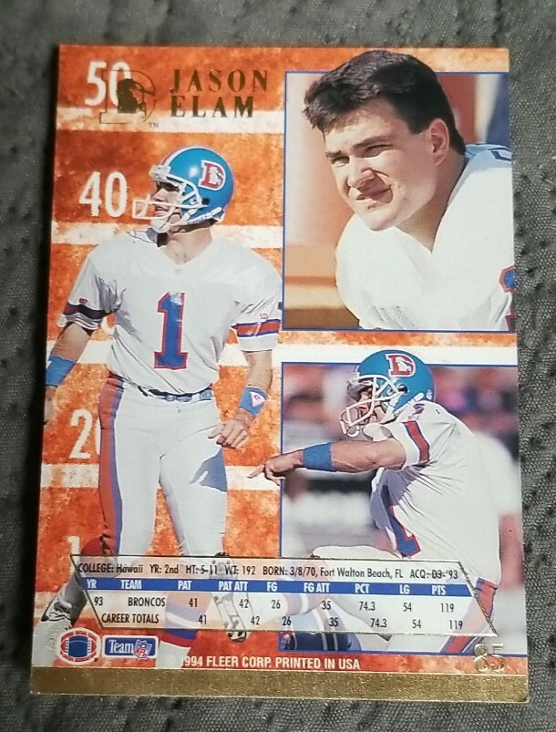1994 Ultra Football Card #85 Jason Elam - Denver Broncos | eBay