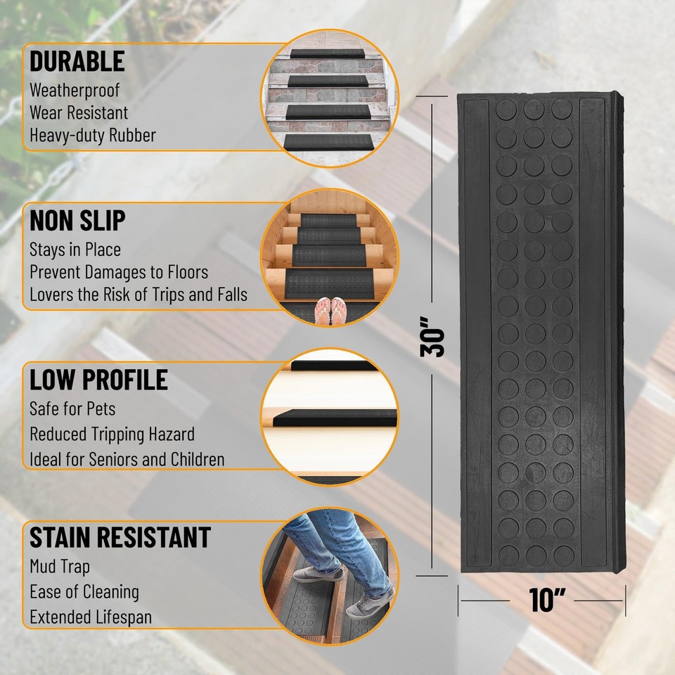 Ottomanson Waterproof Low Profile Non-Slip Indoor Outdoor Rubber Stair ...