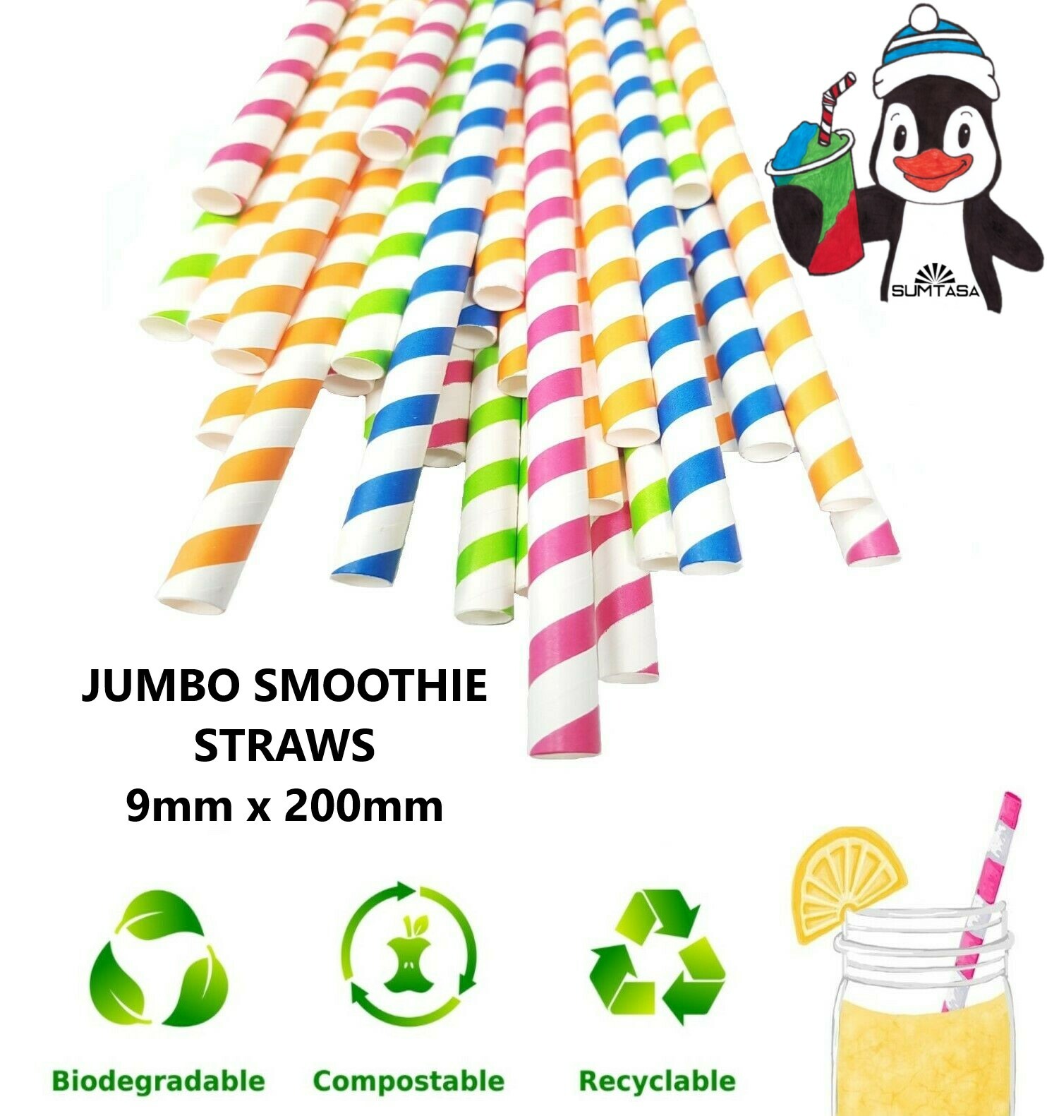 🔥 9mm Paper Jumbo Smoothie Drinking Straws Tea Drink Straw Smoothies ...