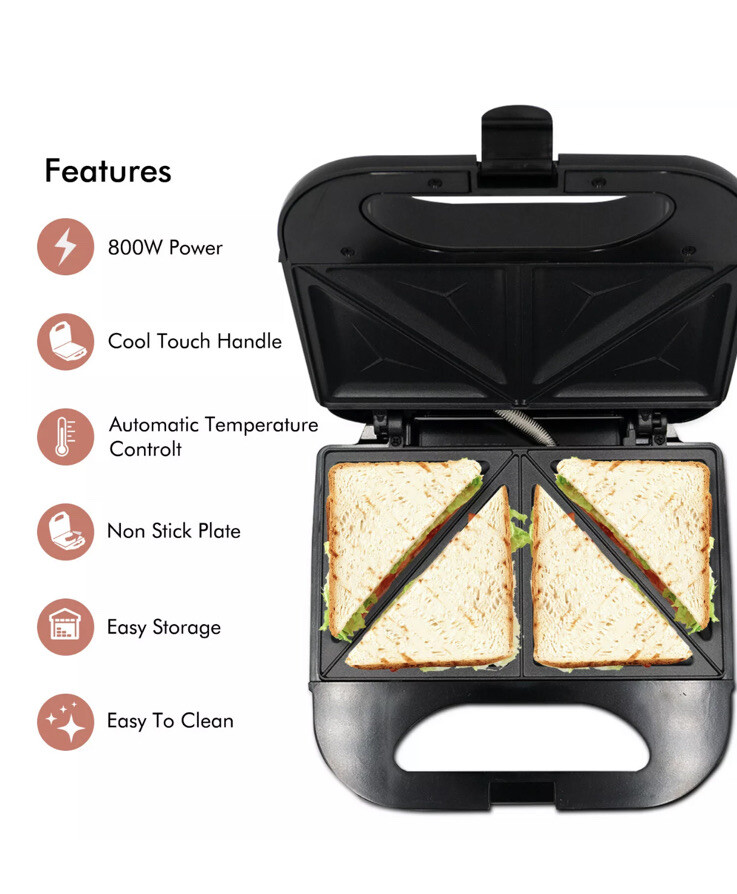 Geepas Toastie Maker 2 Slice Sandwich Toaster Machine Non-Stick Easy ...