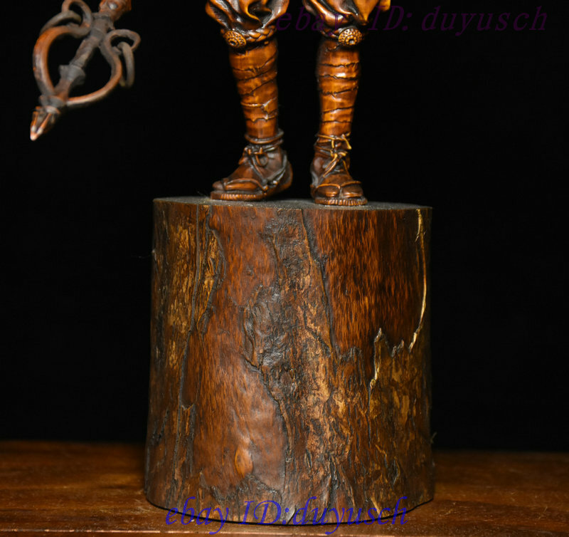 10" Old Chinese Buddhism Boxwood Wood Carving Warrior Monk Arhat Buddha ...