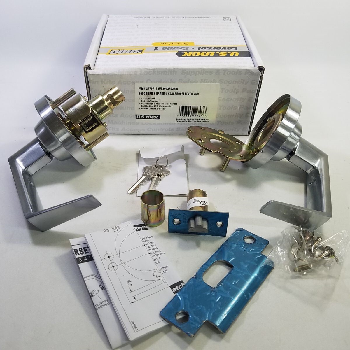 US Lock Classroom Lever Set SC4 Keyway 26D Grade 1 Clutched US3052RL26D ...