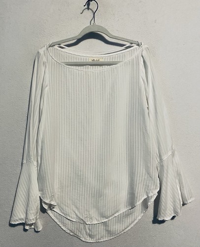 Bella Dahl Top Womens Medium White Striped Lightweight Bell Sleeve ...
