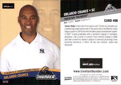 Orlando Crance 2015 Choice Trenton Thunder #06 RC Card FREE SHIP ...