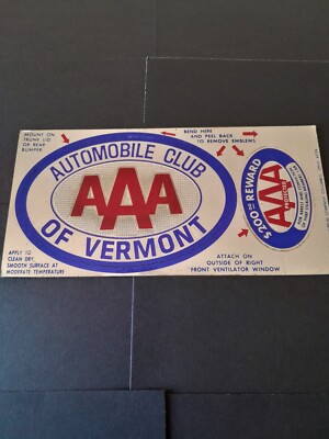 U.S.A. 🇺🇸 - AAA STICKER 1965 - AUTOMOBILE CLUB OF VERMONT / U.S A. | eBay