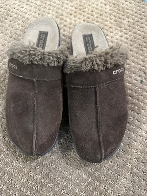 Crocs Cobbler Clogs Womens Sz 8 Leather Slides Slip On Faux Fur ...