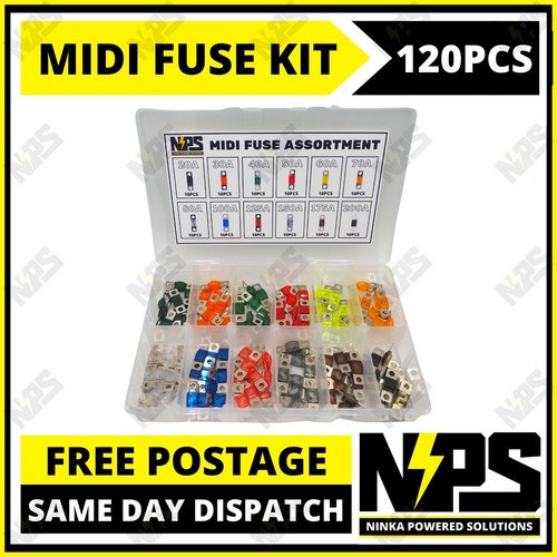 120PCS Midi Fuse Kit Assortment 30A 40A 50A 60A 70A 80A 100A Assorted ...