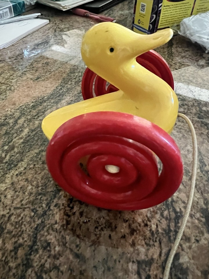 Vintage Ambi Toys Baby Kids Yellow Duck With Pulling String Toy Makes ...