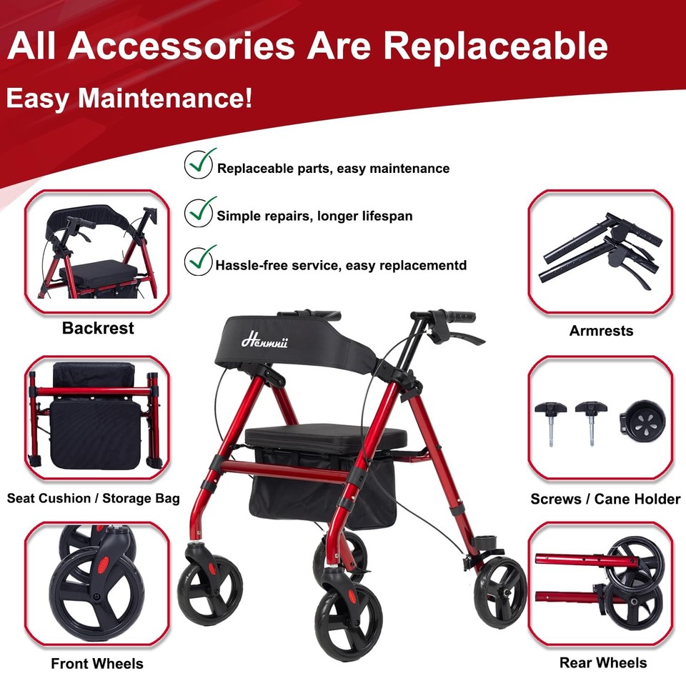 Walker for Seniors, Lightweight Rollator Walker with seat, Foldable ...